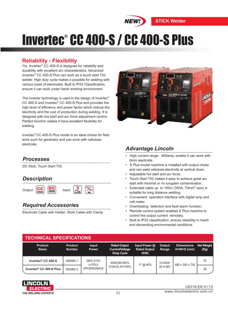 LINCOLN ELECT INVERTEC CC 400S-PLUS - Weldmate